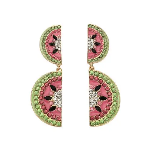 PACKED PARTY Watermelon Rhinestone Drop Earringshypoallergenic Gold-tone Frame With Stone Detail, Summer Statement Earrings - Pink