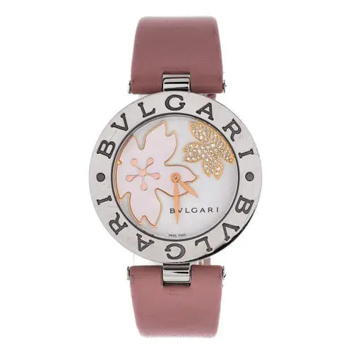 BVLGARI B.zero1 Flower Motif Quartz Watch Stainless Steel And Leather With Diamond Dial And Mother Of Pearl 35 - Metallic Silver