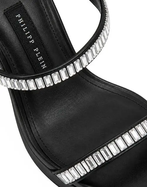 Philipp Plein Nappa High Heels Sandals Crystal Castons