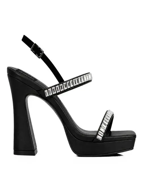 Philipp Plein Nappa High Heels Sandals Crystal Castons