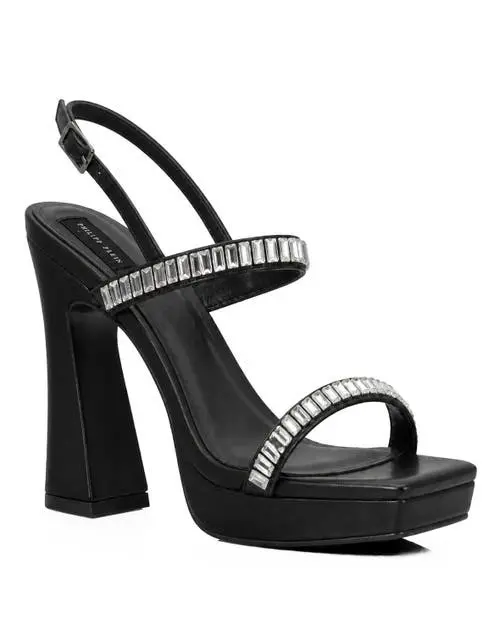 Philipp Plein Nappa High Heels Sandals Crystal Castons - Black