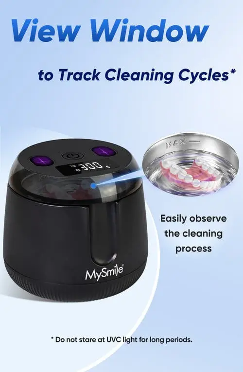 MYSMILE Ms208 Ultrasonic Retainer Cleaner With Uv Light - Black