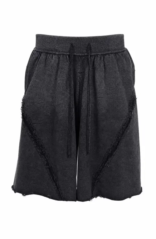 MODENAIRE Washed Drawstring Casual Shorts With Raw Edge Detail