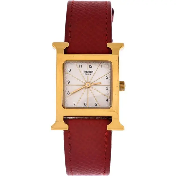 Hermès Heure H Quartz Watch Plated Metal And Leather 21 - Red