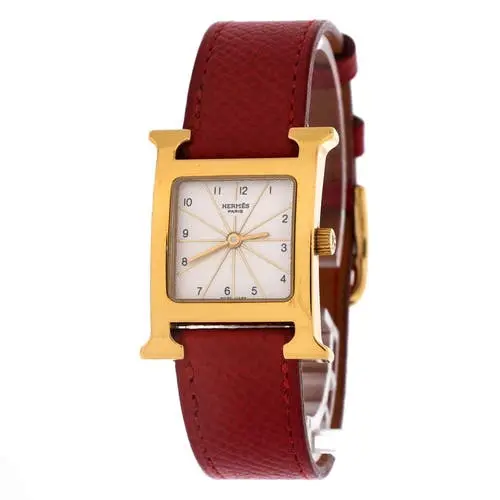 Hermès Heure H Quartz Watch Plated Metal And Leather 21