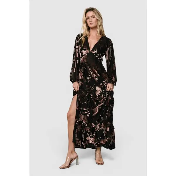 BALTIC BØRN Liana Velvet Embossed Maxi Dress - Black