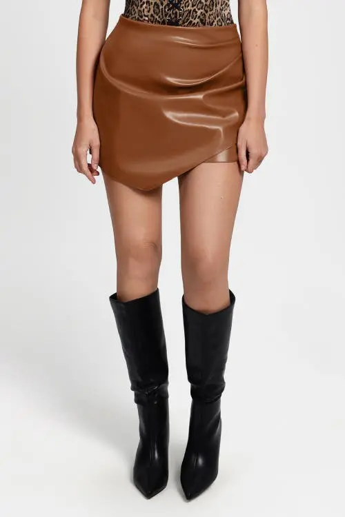 POPILUSH Shapewear Faux Leather High-waisted Skort