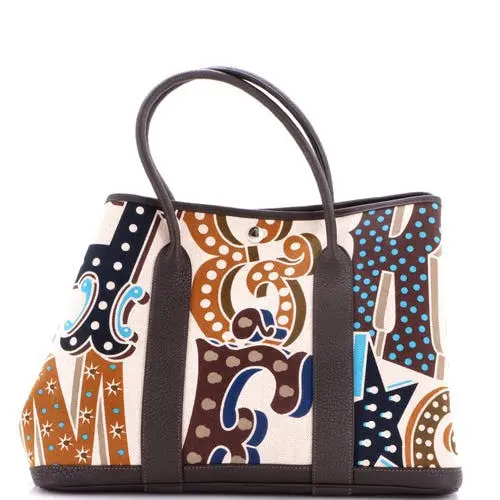 Hermès Electrique Garden Party Tote Printed Toile And Leather 36 - Brown