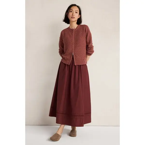 HAVEN WELL WITHIN Pima Cotton Poplin Lace Pintuck Midi Skirt - Garnet