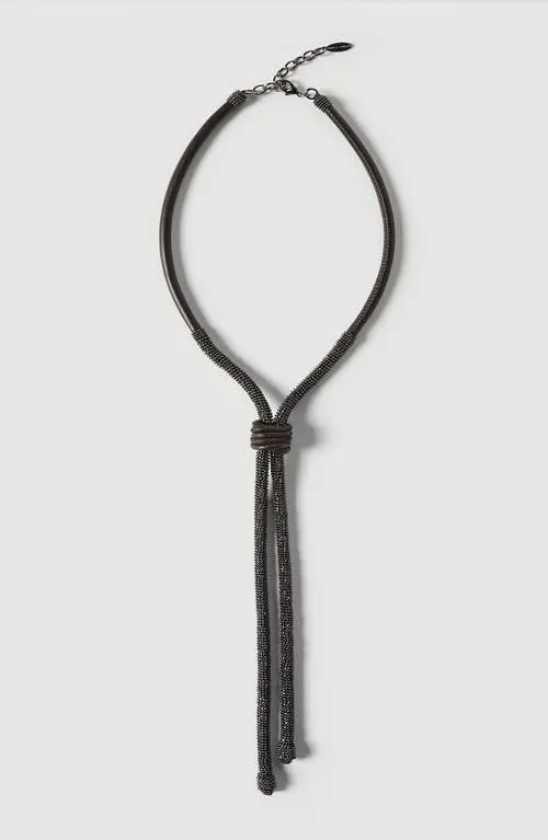 Brunello Cucinelli Precious Leather Bolo Tie - Lignite Grey
