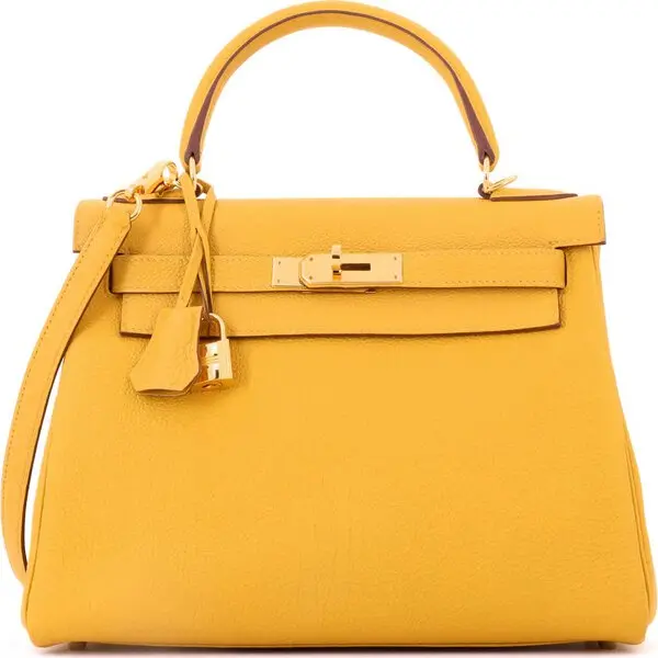 Hermès Kelly Handbag Togo With Gold Hardware 28 - Yellow