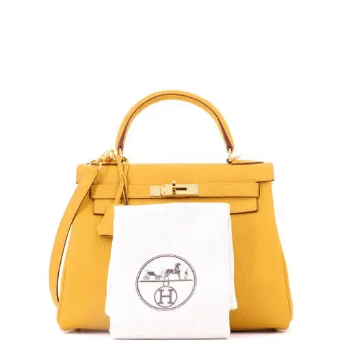 Hermès Kelly Handbag Togo With Gold Hardware 28 - Yellow