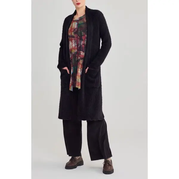 LUUKAA Lou Shaggy Knit Cardigan - Black