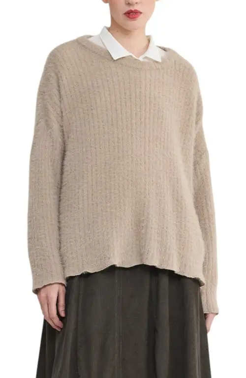 LUUKAA Juliette Shaggy Knit Sweater - Beige