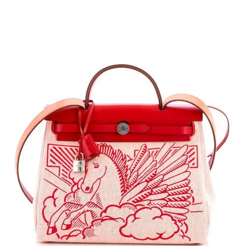 Hermès Herbag Zip Pegase Pop Toile And Leather 31 - Red