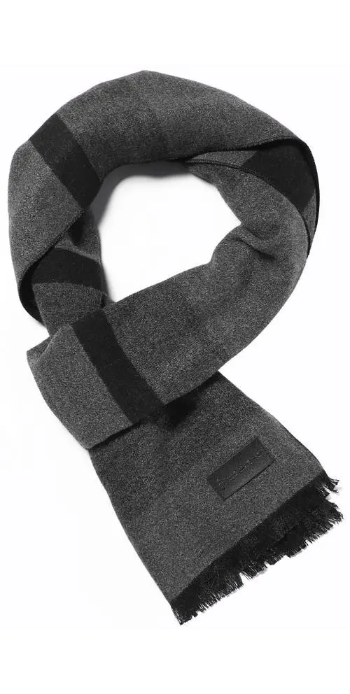 MIO MARINO Cashmere-feel Cotton Patterned Scarf - Black Gray