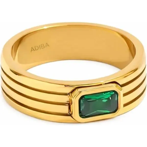 ADIBA Glass Stone Plated Stainless Steel Ring