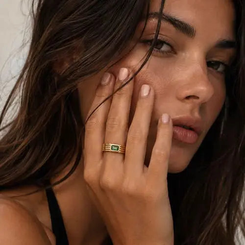 ADIBA Glass Stone Plated Stainless Steel Ring