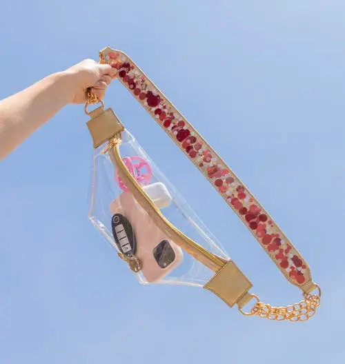 PACKED PARTY With Envy Confetti Adjustable Belt Bag Strap48-inch Gold Chain With Confetti Vegan Leather For Cooper And Stadium Clear
