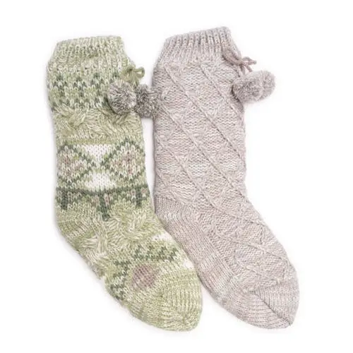 MUK LUKS 2 Pair Pack Tall Cabin Socks - Sage Multi