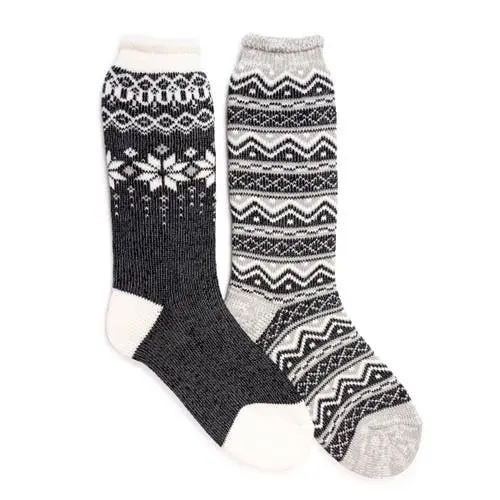 MUK LUKS 2 Pair Pack Tall Heat Retainer Boot Socks - Ebony