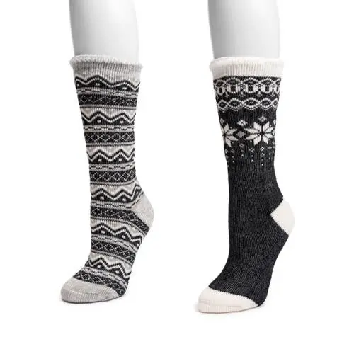 MUK LUKS 2 Pair Pack Tall Heat Retainer Boot Socks - Ebony