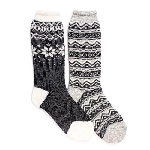 MUK LUKS 2 Pair Pack Tall Heat Retainer Boot Socks - Ebony