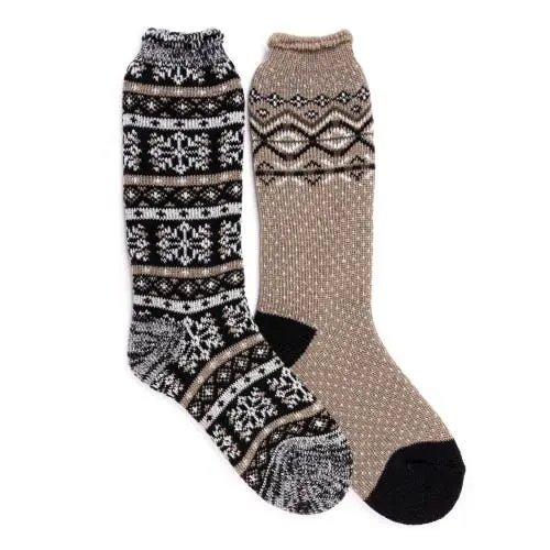 MUK LUKS 2 Pair Pack Tall Heat Retainer Boot Socks - Taupe