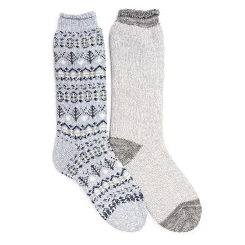 MUK LUKS 2 Pair Pack Tall Heat Retainer Boot Socks - Washed Denim