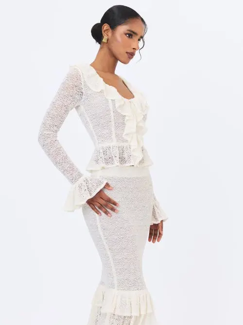MISS CIRCLE NEW YORK Urva Crochet Ruffle Front Button Top