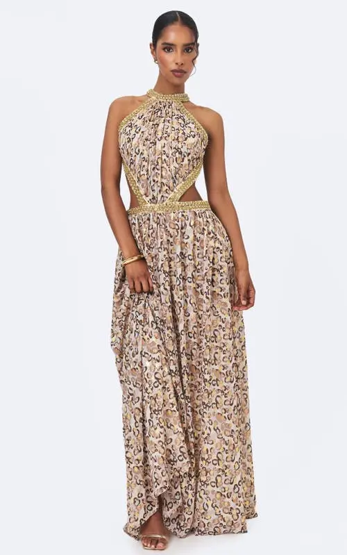 MISS CIRCLE NEW YORK Quinnlyn Chiffon Halter Maxi Dress