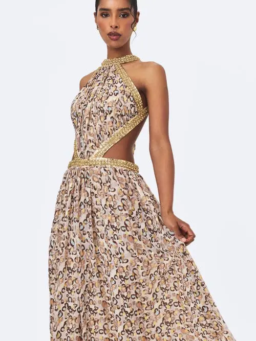 MISS CIRCLE NEW YORK Quinnlyn Chiffon Halter Maxi Dress