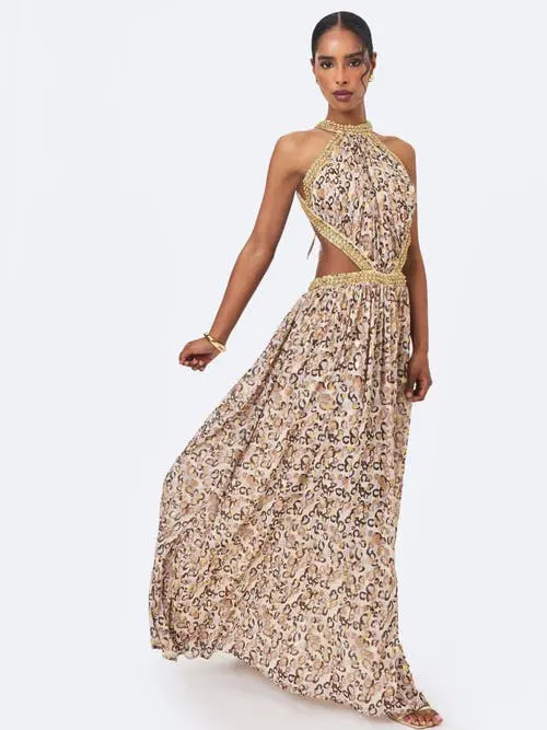 MISS CIRCLE NEW YORK Quinnlyn Chiffon Halter Maxi Dress