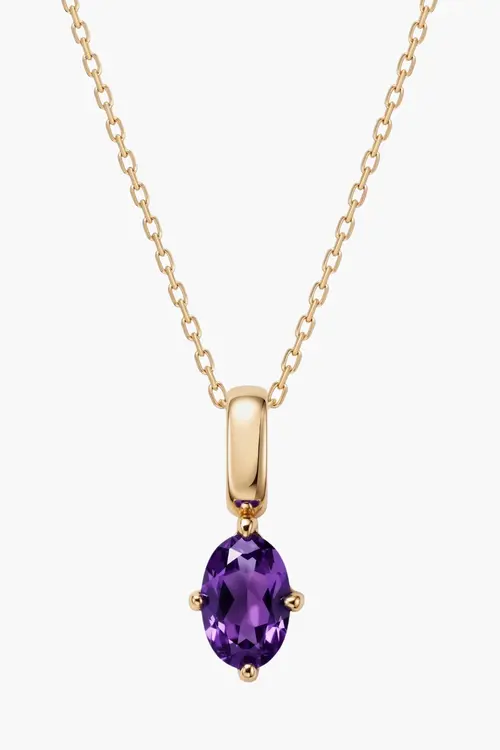 LITTLE SKY STONE Oval Birthstone Necklace - Amethyst