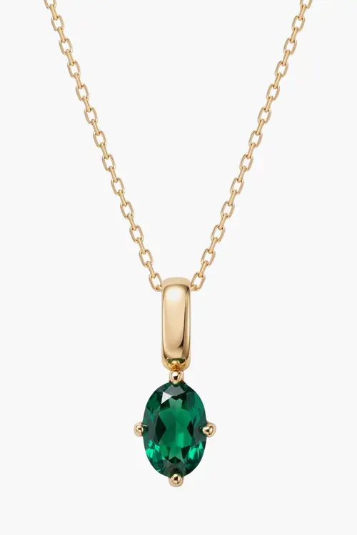 LITTLE SKY STONE Oval Birthstone Necklace - Emerald