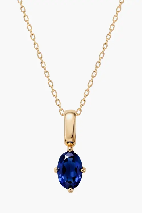 LITTLE SKY STONE Oval Birthstone Necklace - Sapphire