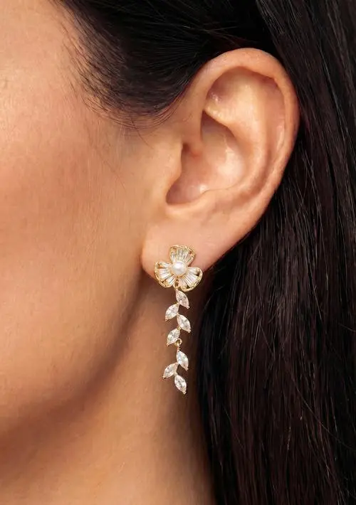 AREA STARS Karishma Pearl Floral Drop Earrings