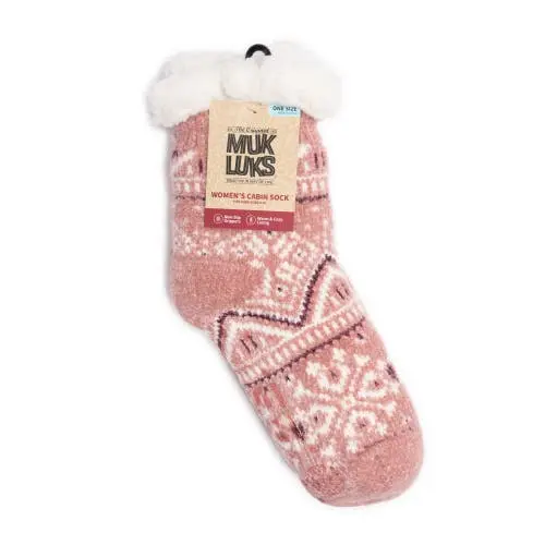 MUK LUKS 1 Pair Pack Tall Cabin Chenille Eyelash Knit Slipper Socks - Rose