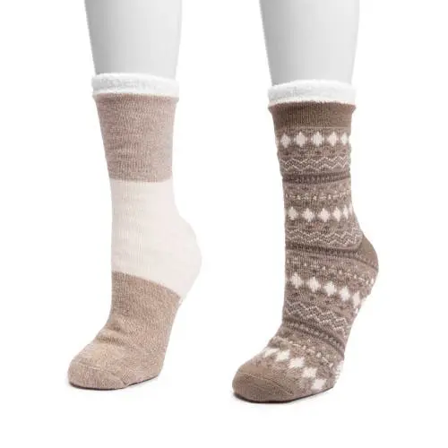 MUK LUKS 2 Pair Pack Tall Cozy Lounge Socks - Timberwolf