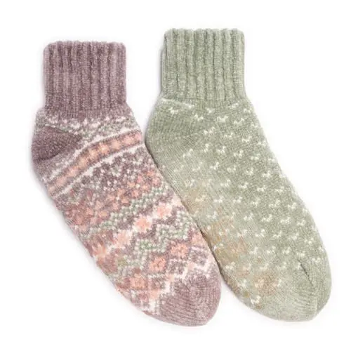 MUK LUKS 2 Pair Pack Cabin Chenille Socks - Purple/sage
