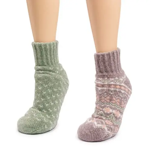 MUK LUKS 2 Pair Pack Cabin Chenille Socks - Purple/sage