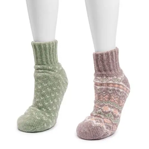MUK LUKS 2 Pair Pack Cabin Chenille Socks - Purple/sage