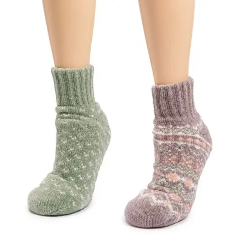 MUK LUKS 2 Pair Pack Cabin Chenille Socks - Purple/sage