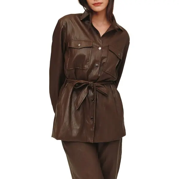 Bella Dahl Faux Leather Belted Utility Jacket - Cappuccino