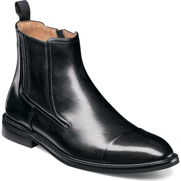 STACY ADAMS Berkshire Leather Cap Toe Boot - Black