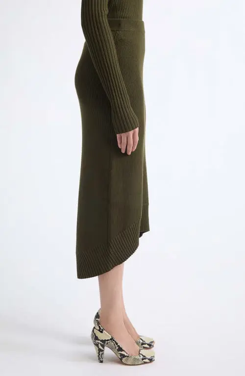 Victoria Beckham Fitted Rib Wool Blend Midi Skirt
