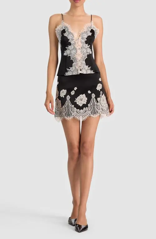 Alice + Olivia Rubi Lace Trim Miniskirt - Black/chino