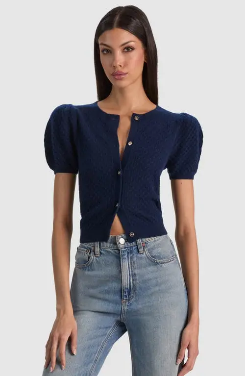 Alice + Olivia Sabine Pointelle Puff Sleeve Cardigan