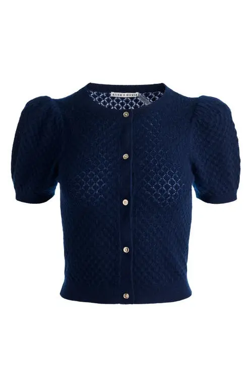 Alice + Olivia Sabine Pointelle Puff Sleeve Cardigan