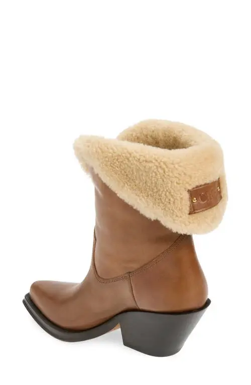 Chloé Azelan Genuine Shearling Cuff Western Boot